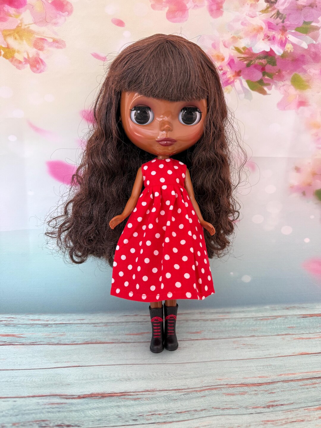 Red Doll Dress With White Polka Dots on Print. to Fit Pullip and Blythe ...