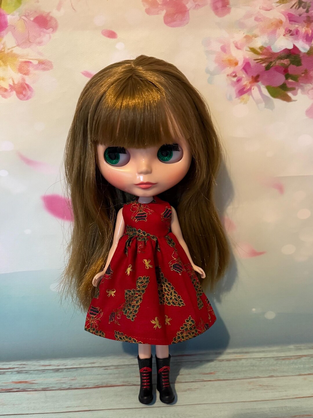Red Doll Dress With Trees on Print. Perfect for Christmas to Fit Pullip ...