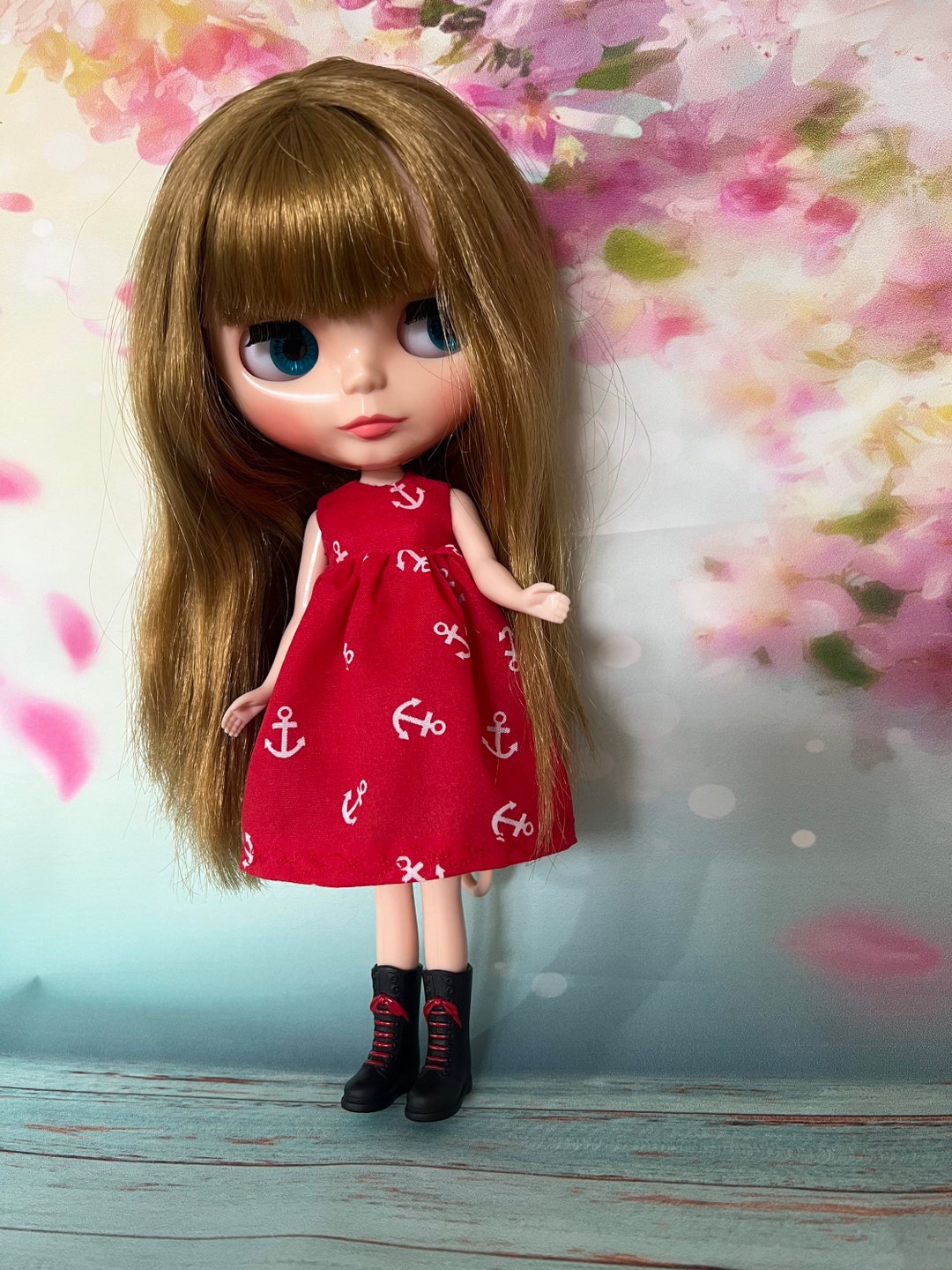 Red Doll Dress With White Anchors on Print. to Fit Pullip and Blythe ...