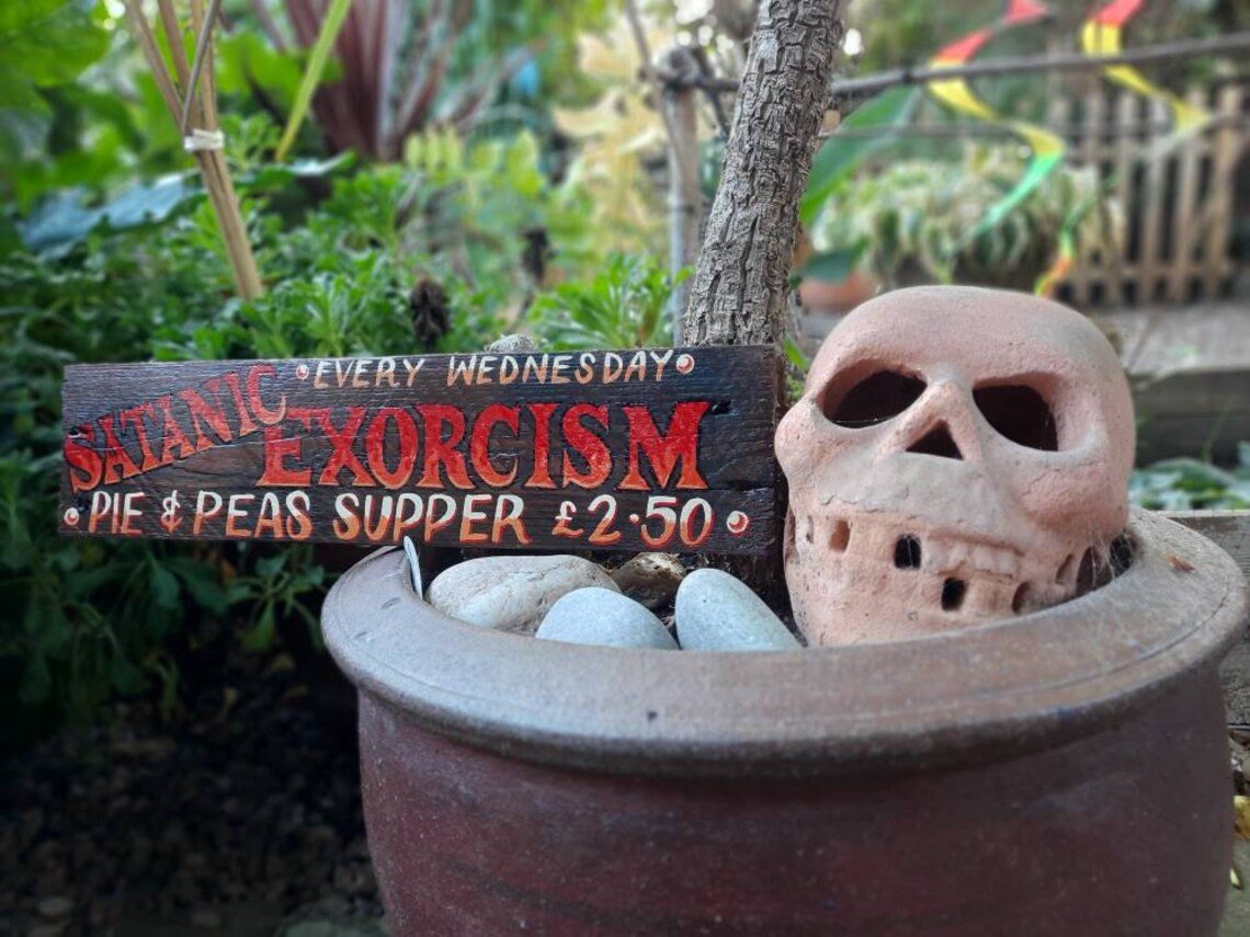 Hand Painted Vintage Style Horror Sign Satanic Exorcism | Etsy