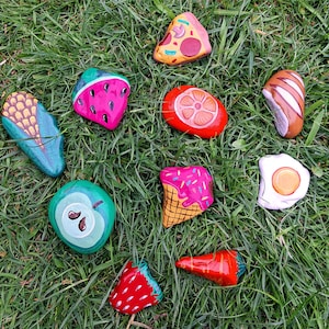 Food Stones Set of 10 Hand Painted for Mud Kitchen Early Years Outdoor ...