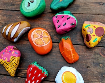 Food Painted Rocks - Set of 6 ! SEALED Mud Kitchen Stones - Etsy
