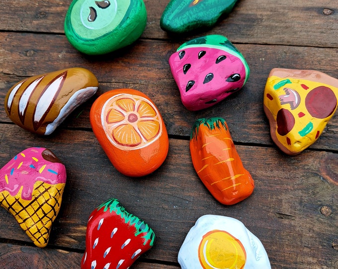 Food Stones Set of 10 Hand Painted for Mud Kitchen Early Years Outdoor ...