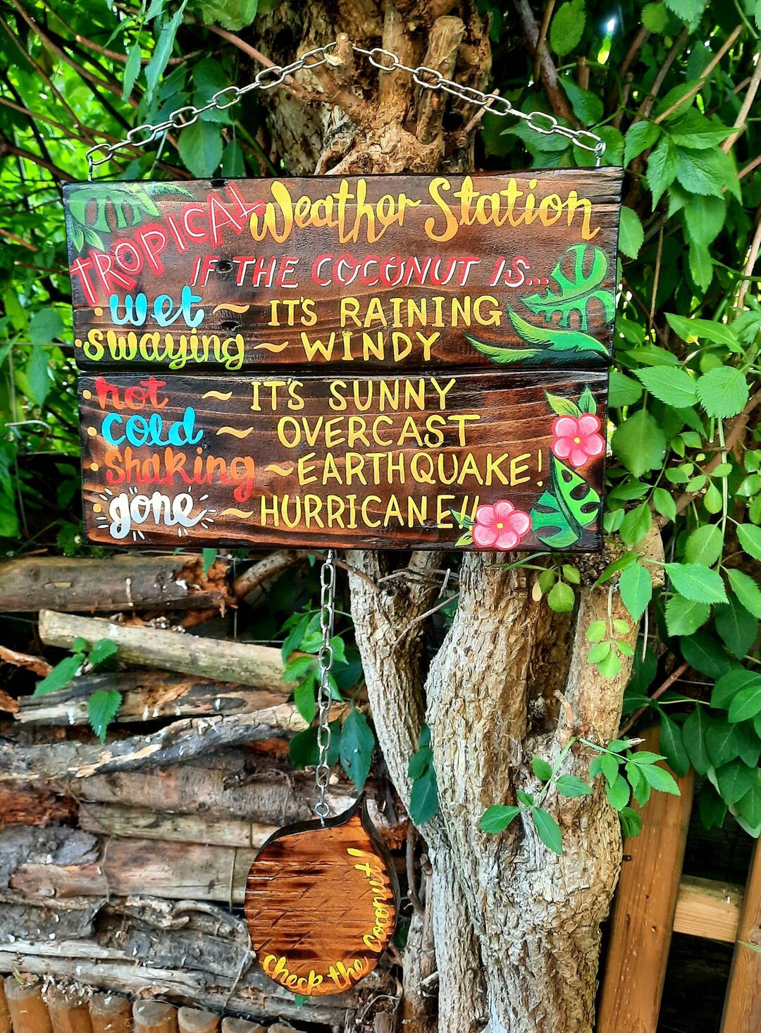 Tropical Garden Sign, Hand Painted Weather Station Bar Sign, Hawaiian ...