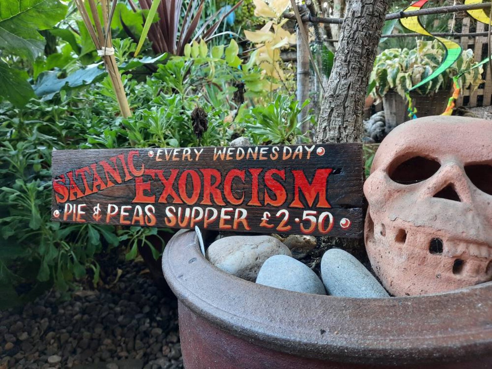 Hand Painted Vintage Style Horror Sign, Satanic Exorcism Comedy ...