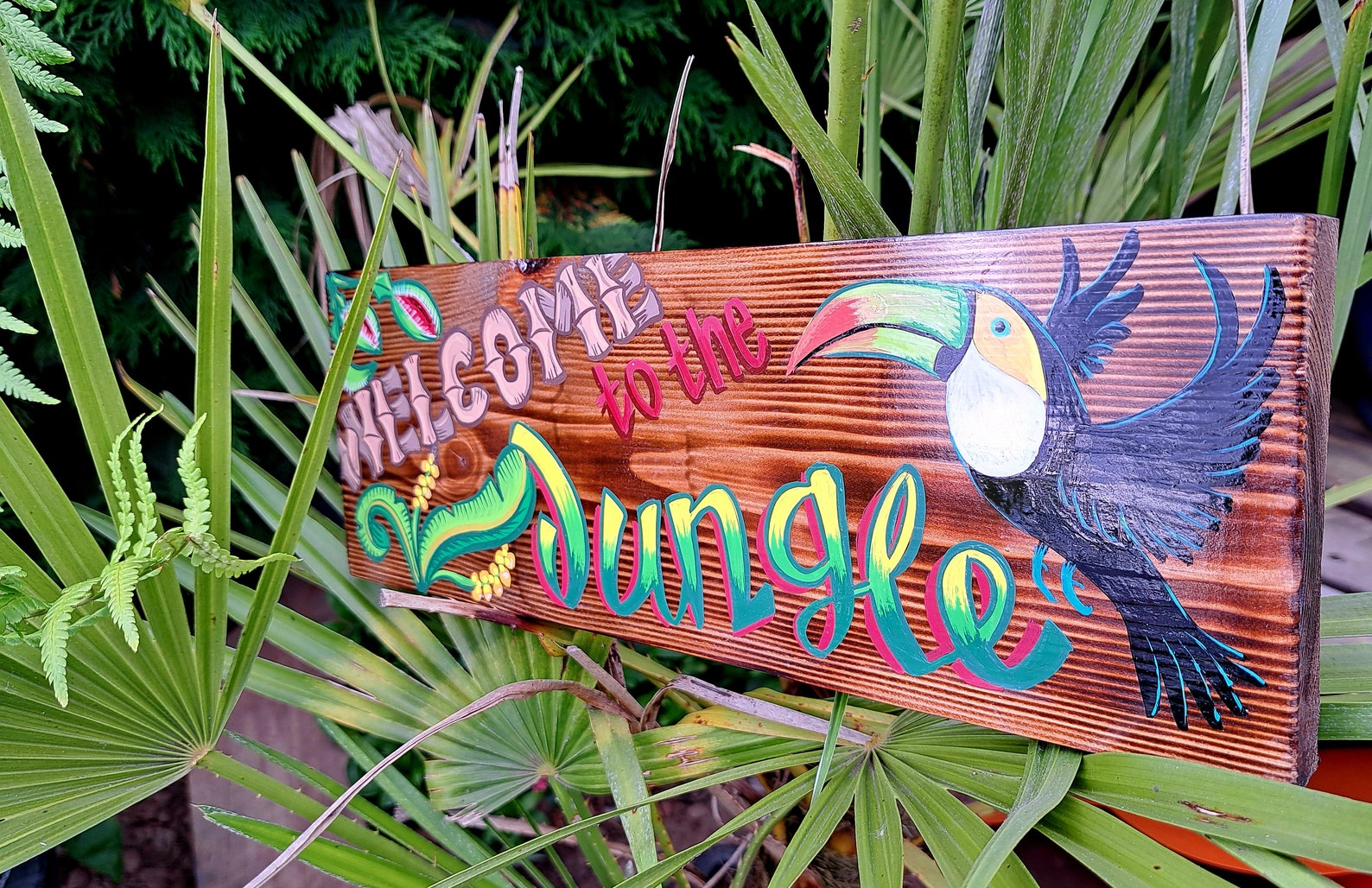 Hand Painted Tropical Garden Sign, Tiki Bar Sign Welcome to the Jungle ...