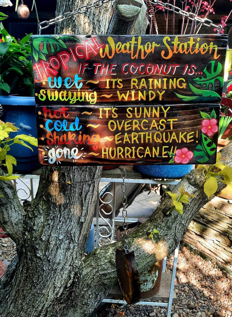 Tropical Garden Sign, Hand Painted Weather Station Bar Sign, Hawaiian ...