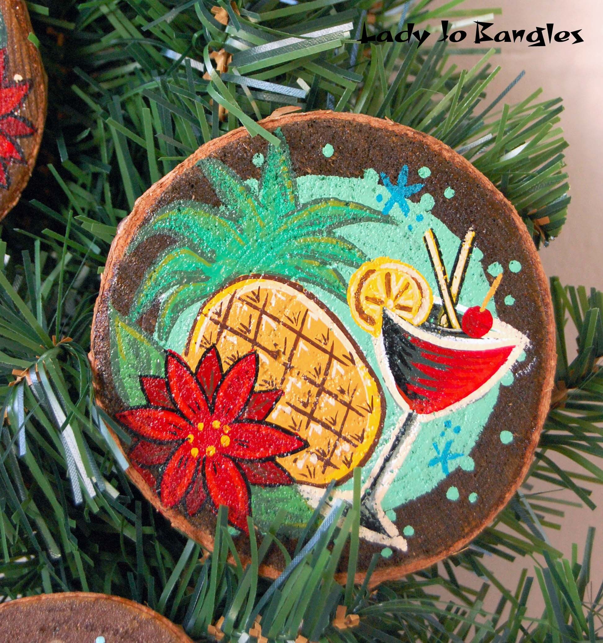 Tropical Wood Slice Christmas Tree Ornament Decoration, Tiki, Flamingo ...