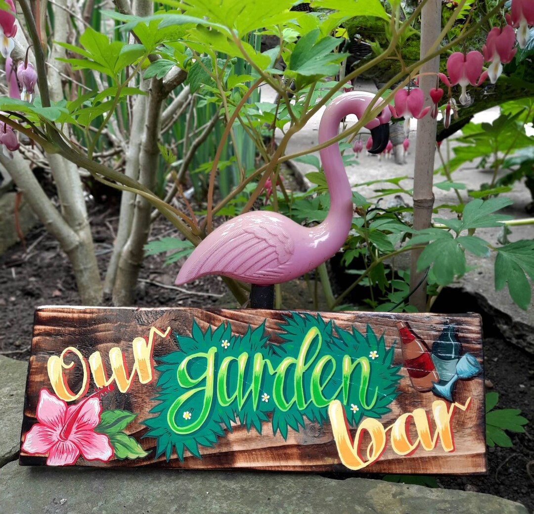 Hand Painted Tropical Garden Sign, Tiki Garden Bar Sign - Etsy