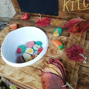 Food Stones Set of 10 Hand Painted for Mud Kitchen Early Years Outdoor ...
