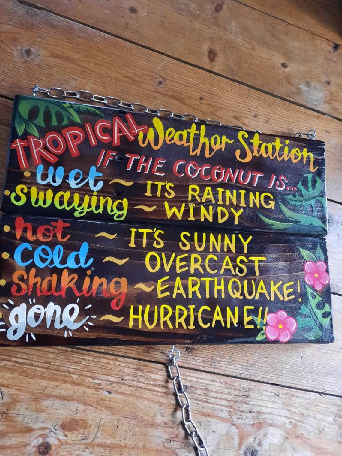 Tropical Garden Sign, Hand Painted Weather Station Bar Sign, Hawaiian ...