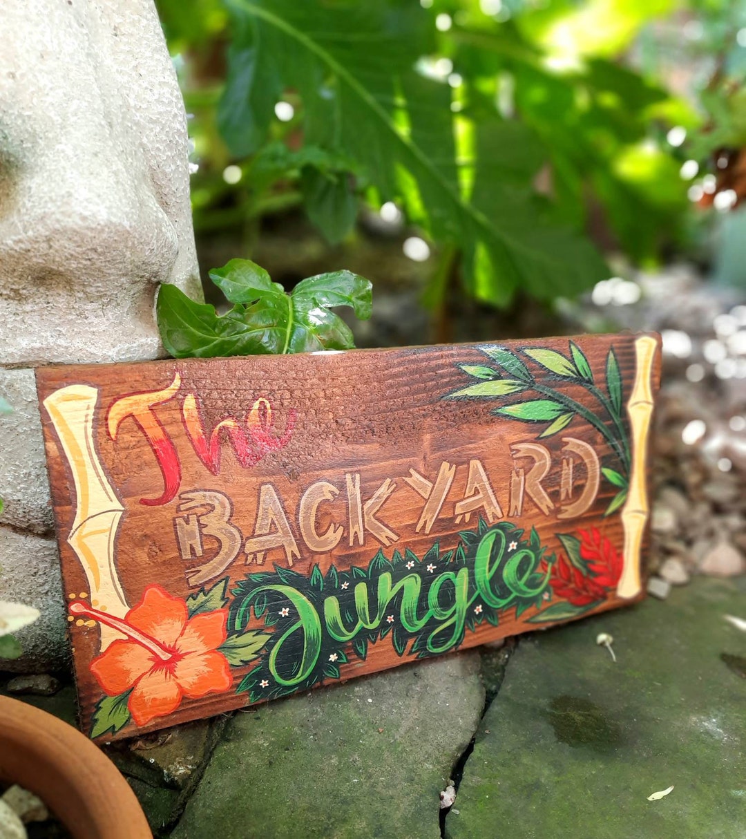 Hand Painted Tropical Garden Sign, Tiki Bar Sign Backyard Jungle - Etsy