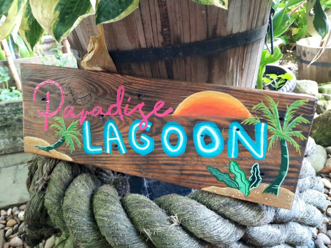 Hand Painted Tropical Garden Sign, Tiki Bar Sign Paradise Lagoon - Etsy