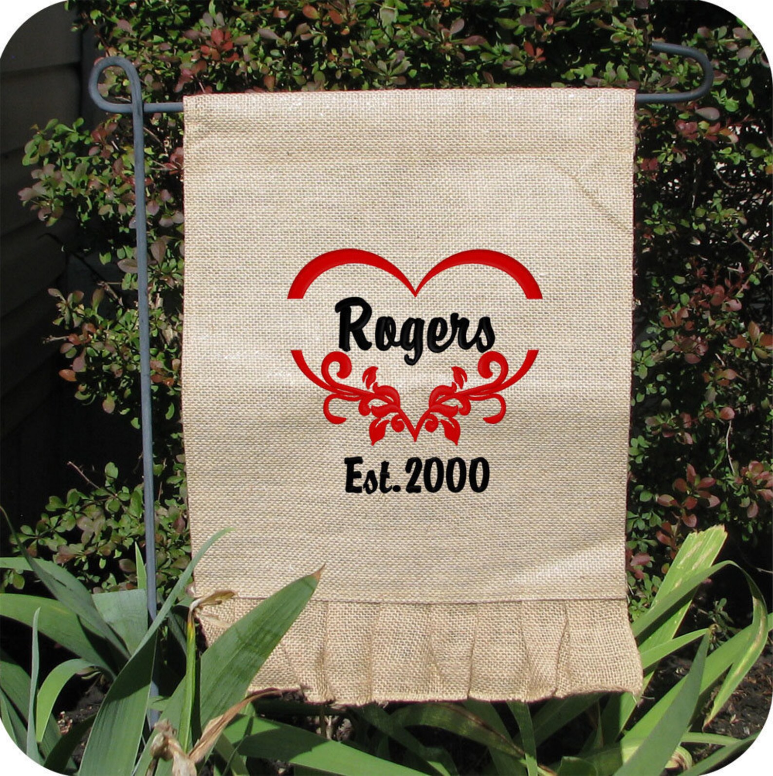 Anniversary Gift - Monogram Garden Flag - Embroidered Burlap Garden ...