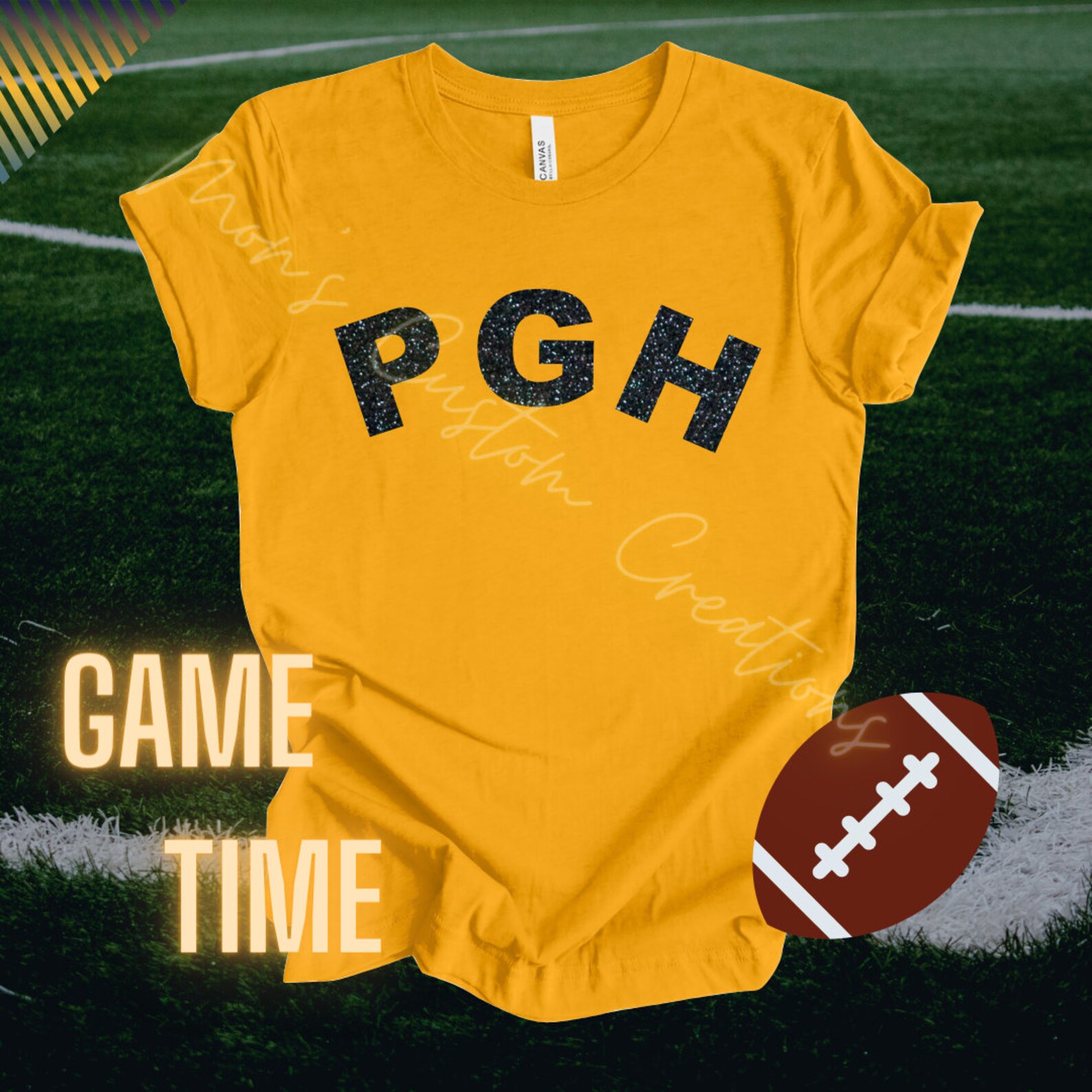 Pittsburgh PGH | Football | BLINGY Black Glitter Gold Yellow Shirt ...