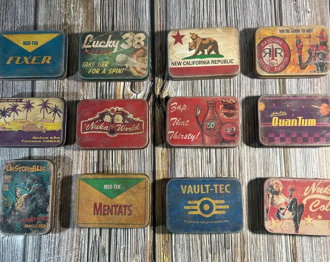 Custom Cap Stash Tin Fallout Nuka Cola Girl Mentats Fixer NCR Bottle ...