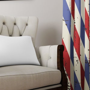 Red and Blue Striped Barber Shop Window Curtains | Long Panel Sheer and ...