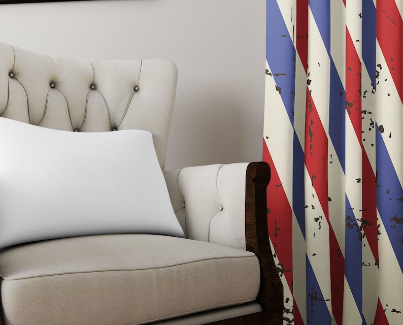 Red and Blue Striped Barber Shop Window Curtains Long Panel | Etsy