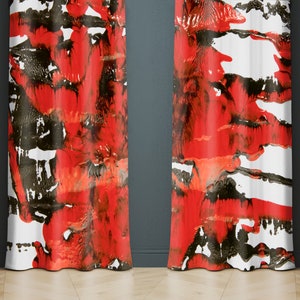 Red and Black Abstract Paint Splatter Window Curtains | Lined, Unlined ...
