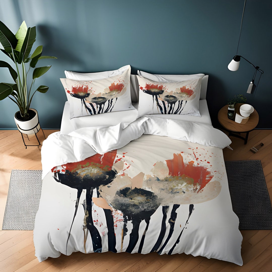 Modern Paint Splatter Floral Art Print Duvet Cover | Twin, Queen, King ...