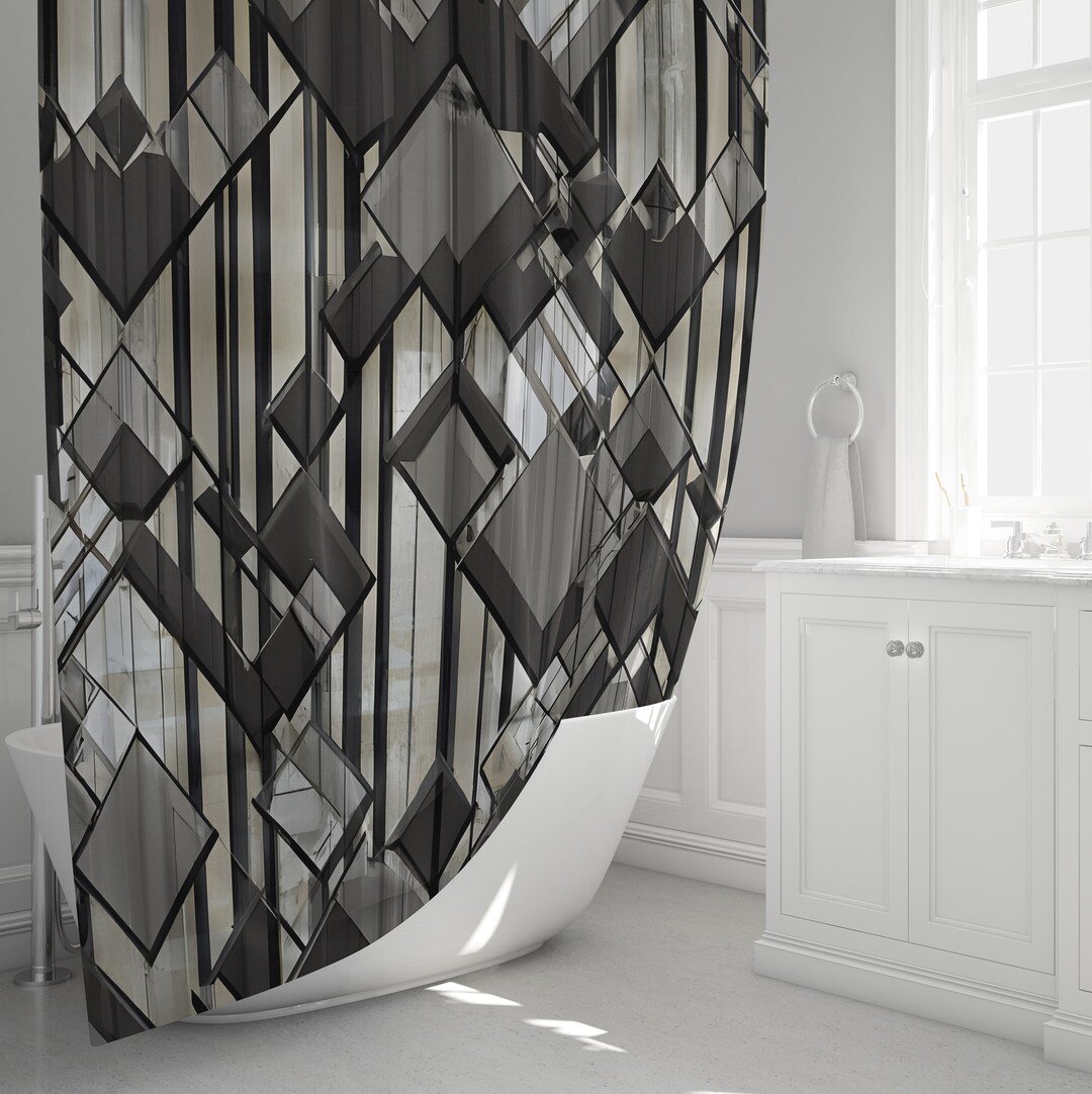 Modern Geometric Glass Pattern Shower Curtain | Bathmat and Set Options ...