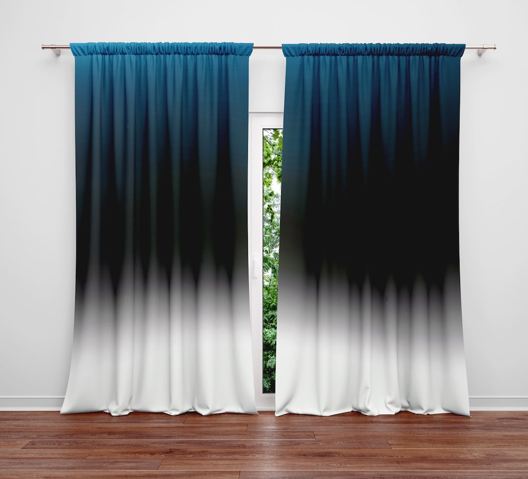 Blue Black and White Ombre Gradient Window Curtains | Lined, Unlined ...