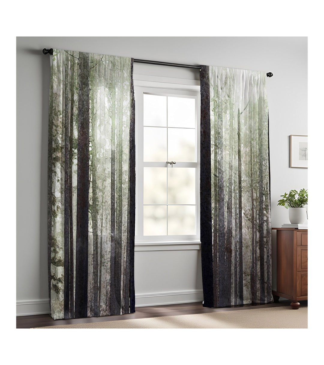 Watercolor Forest Trees Window Curtains | Lined and Unlined Curtains ...