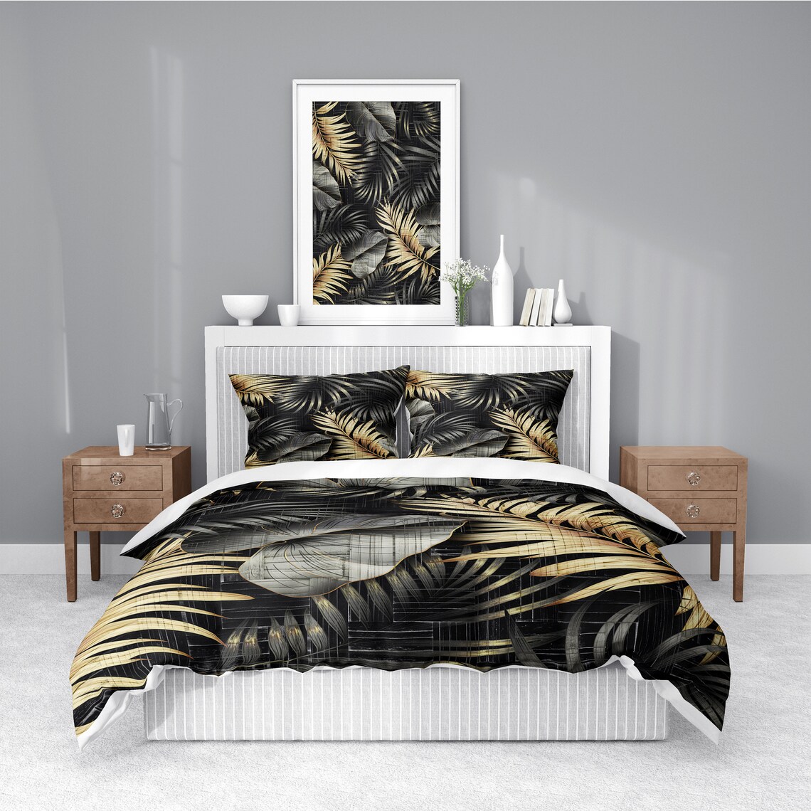Black and Gold Monstera Fern Print Comforter or Duvet Cover - Etsy