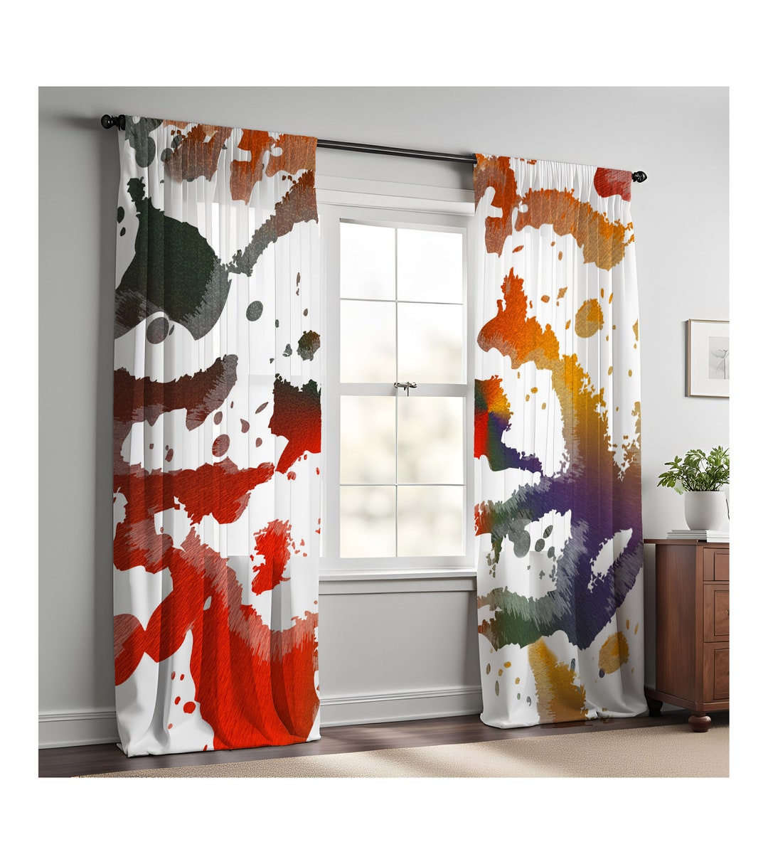 Bright Multi Color Paint Splatter Print Curtain Panels | Long Panel ...