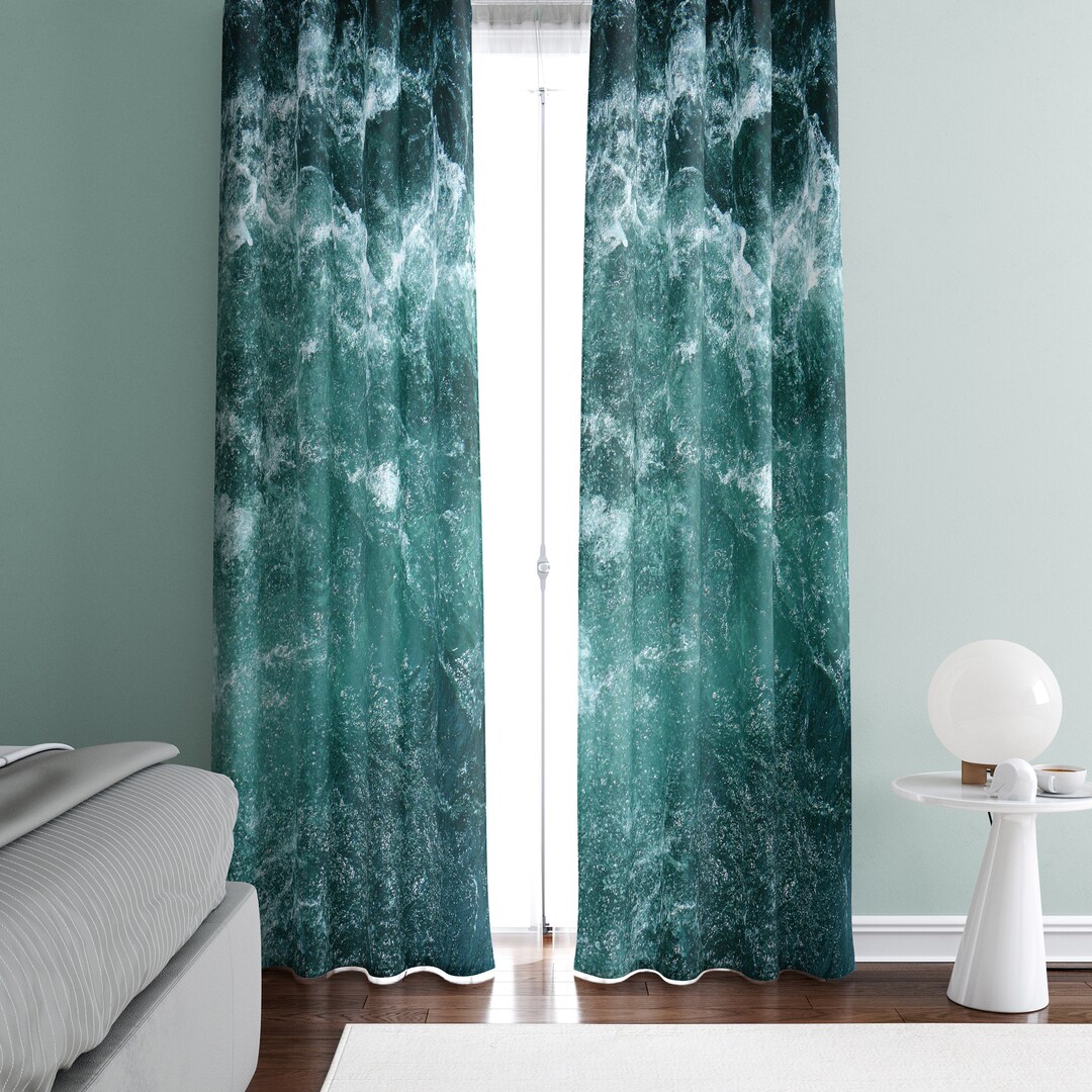 Nautical Green and Blue Ocean Waves Window Curtains Lined - Etsy