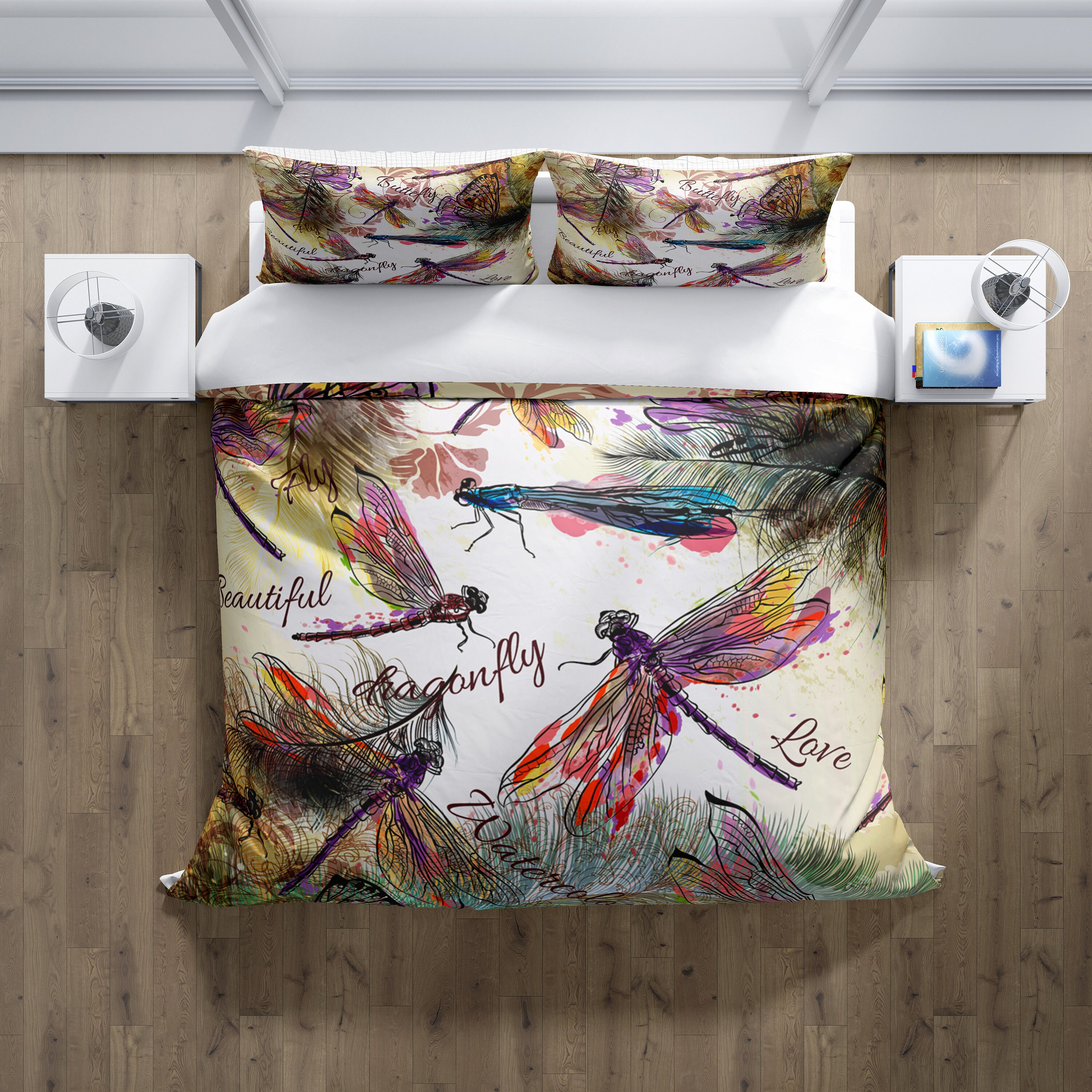 Boho Watercolor Dragonfly Comforter or Duvet Cover Twin | Etsy