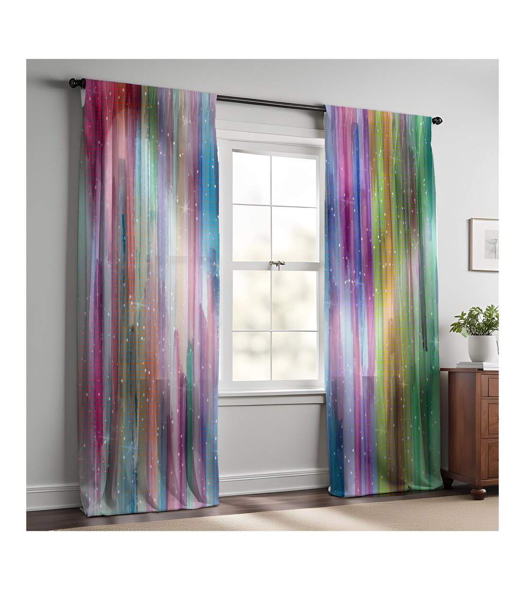 Aurora Colored Abstract Falling Stripes Window Curtain Panels Lined ...