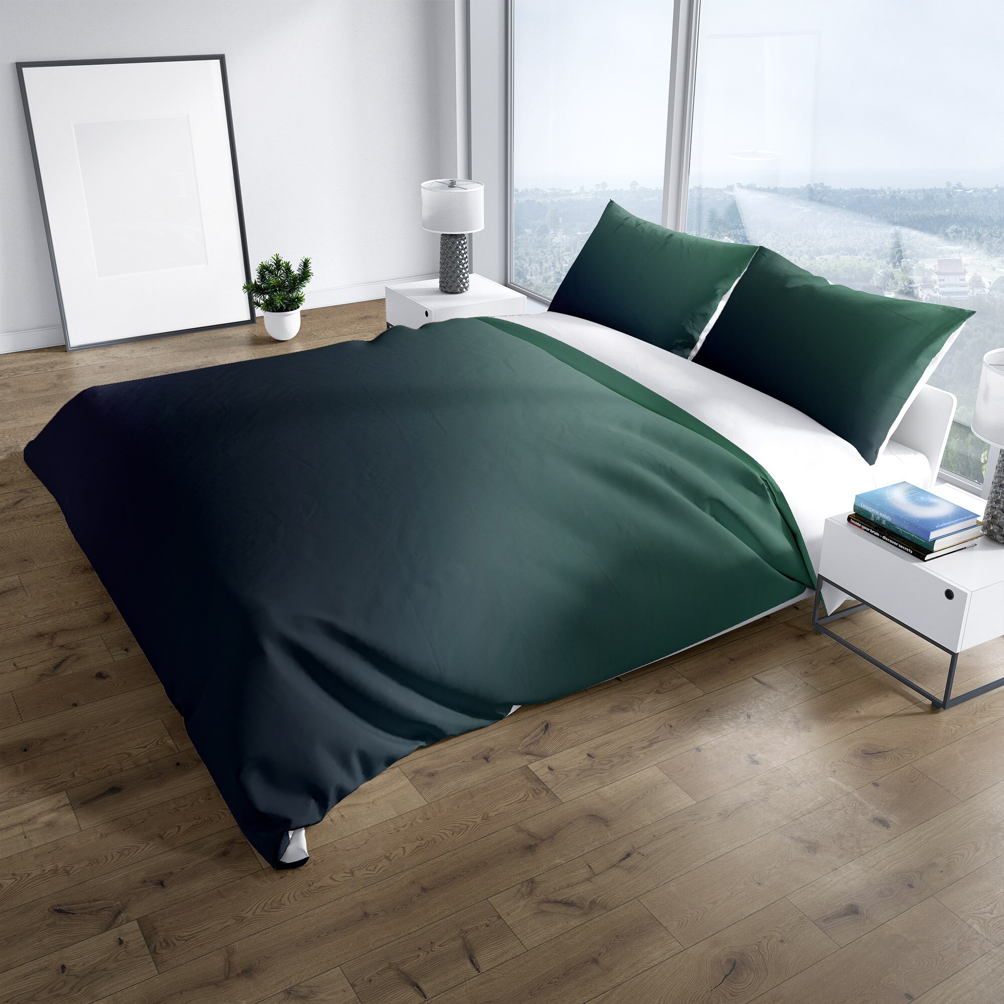 Navy Blue to Ocean Green Gradient Duvet Cover | Twin, Queen, King Size ...