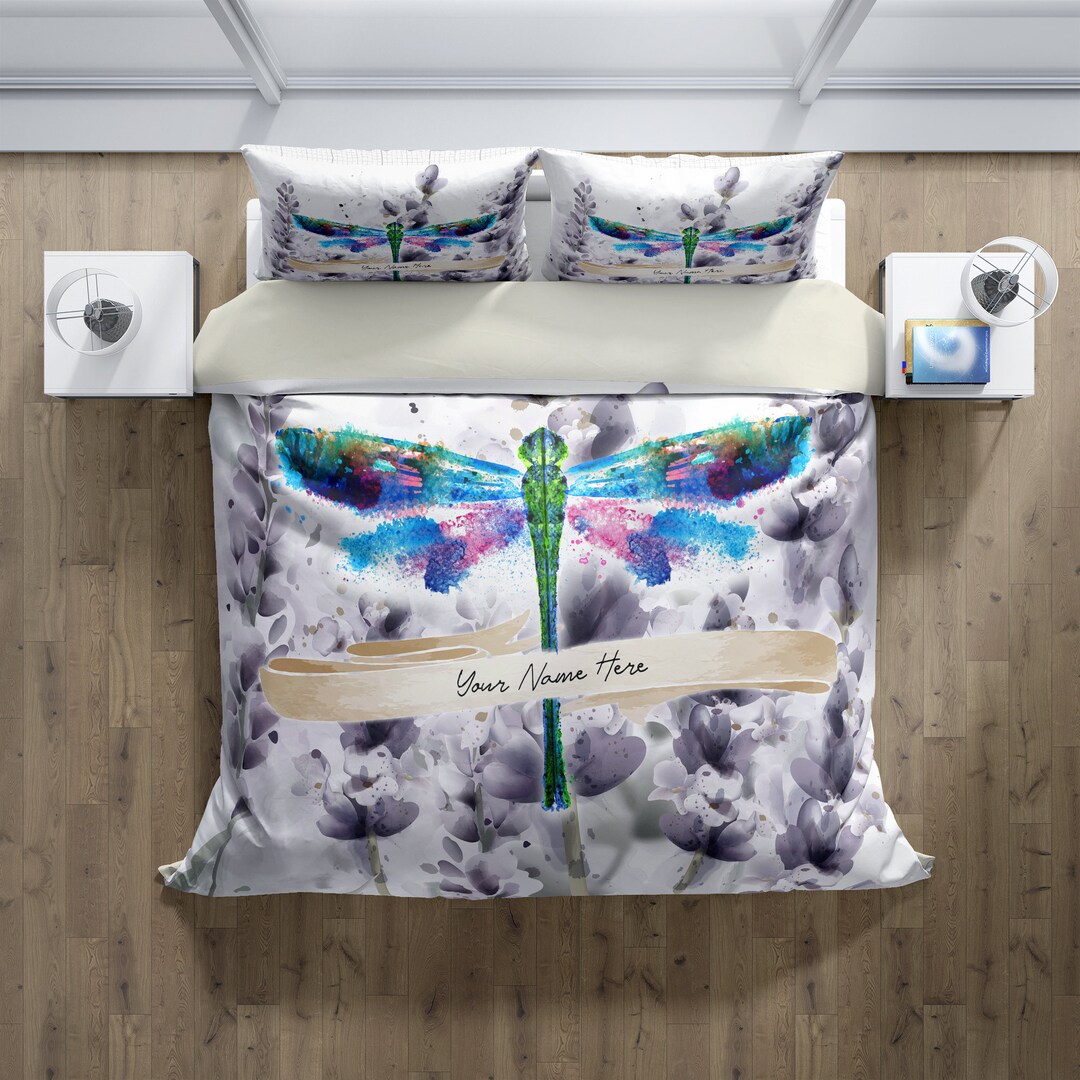 Personalized Watercolor Dragonfly Duvet Cover | Twin, Queen, King ...