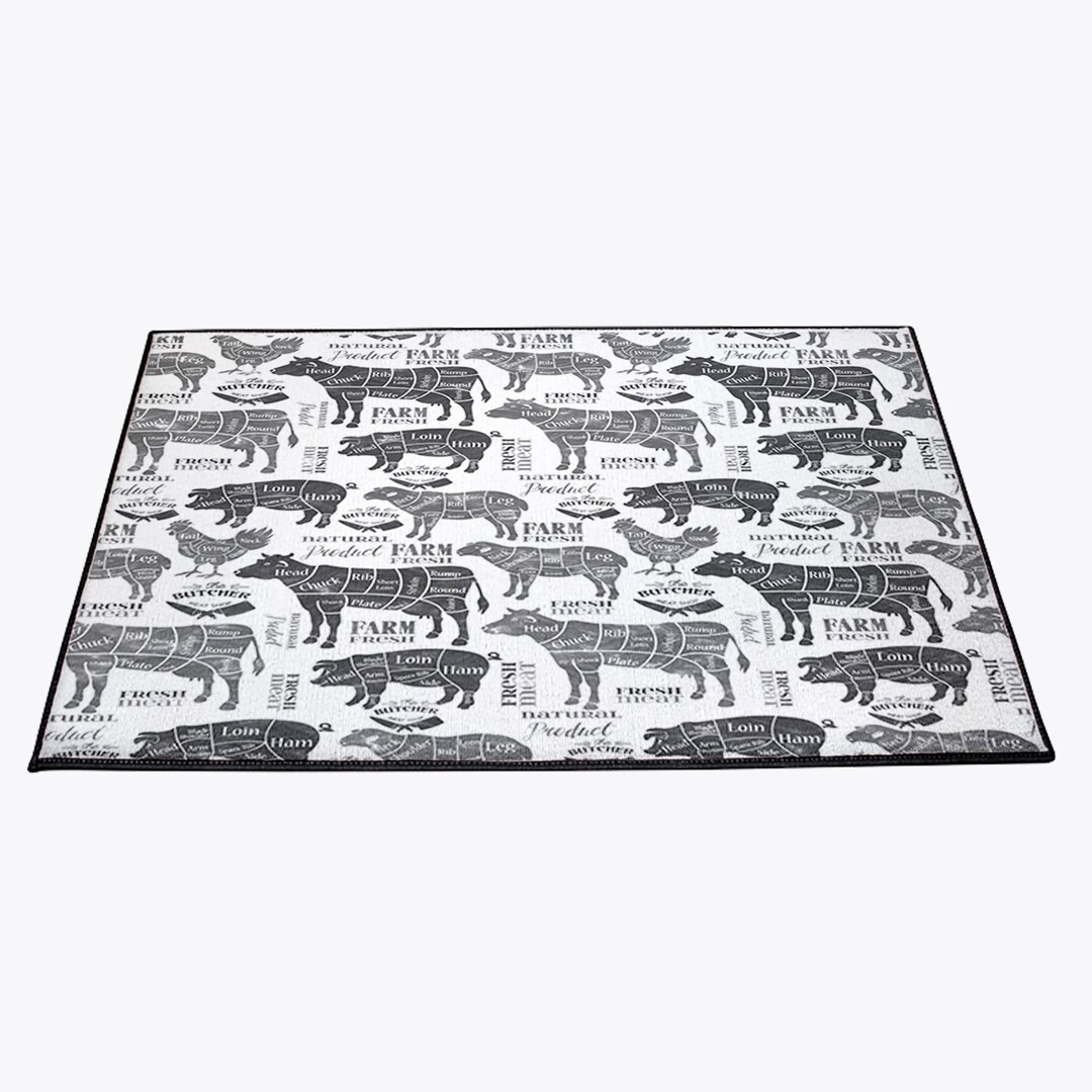 Gray Scale Farm Animal Rug | Cow, Pig, Sheep, Chicken | Farmhouse ...