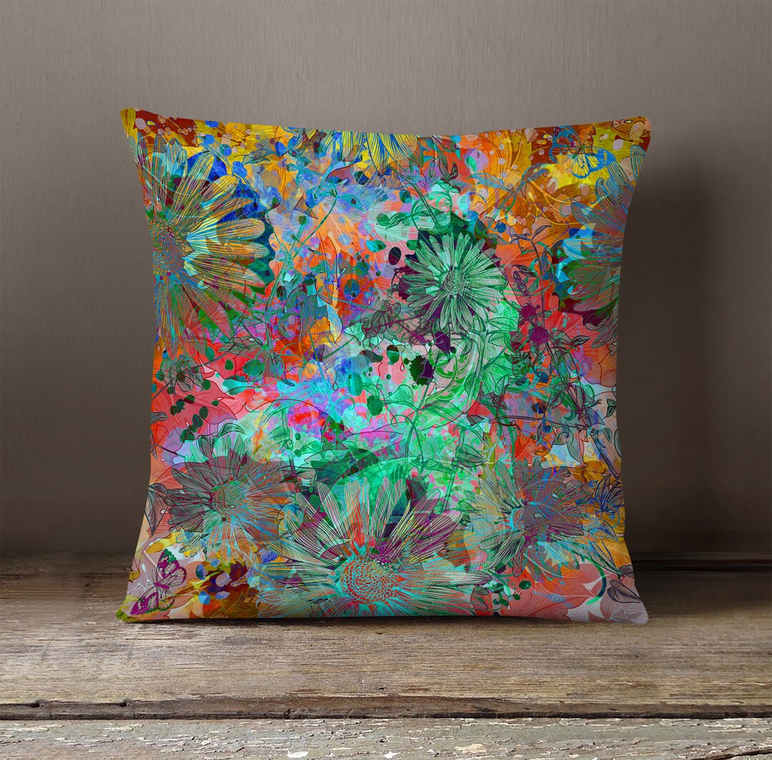 Multi Color Abstract Floral Print Throw Pillow - Etsy