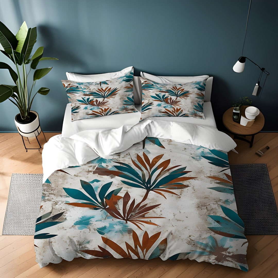 Modern Rustic Red and Blue Floral Print Comforter or Duvet Cover | Twin ...