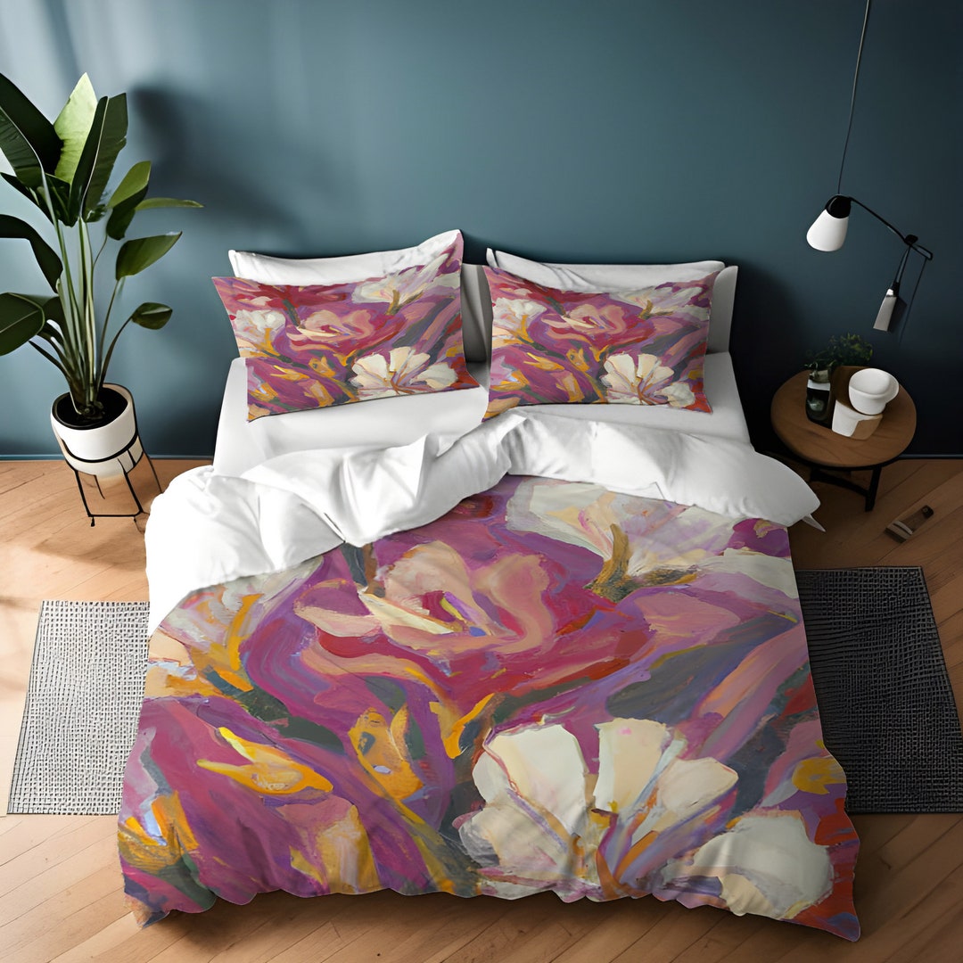 Dusky Pink Contemporary Floral Art Print Duvet Cover | Twin, Queen ...