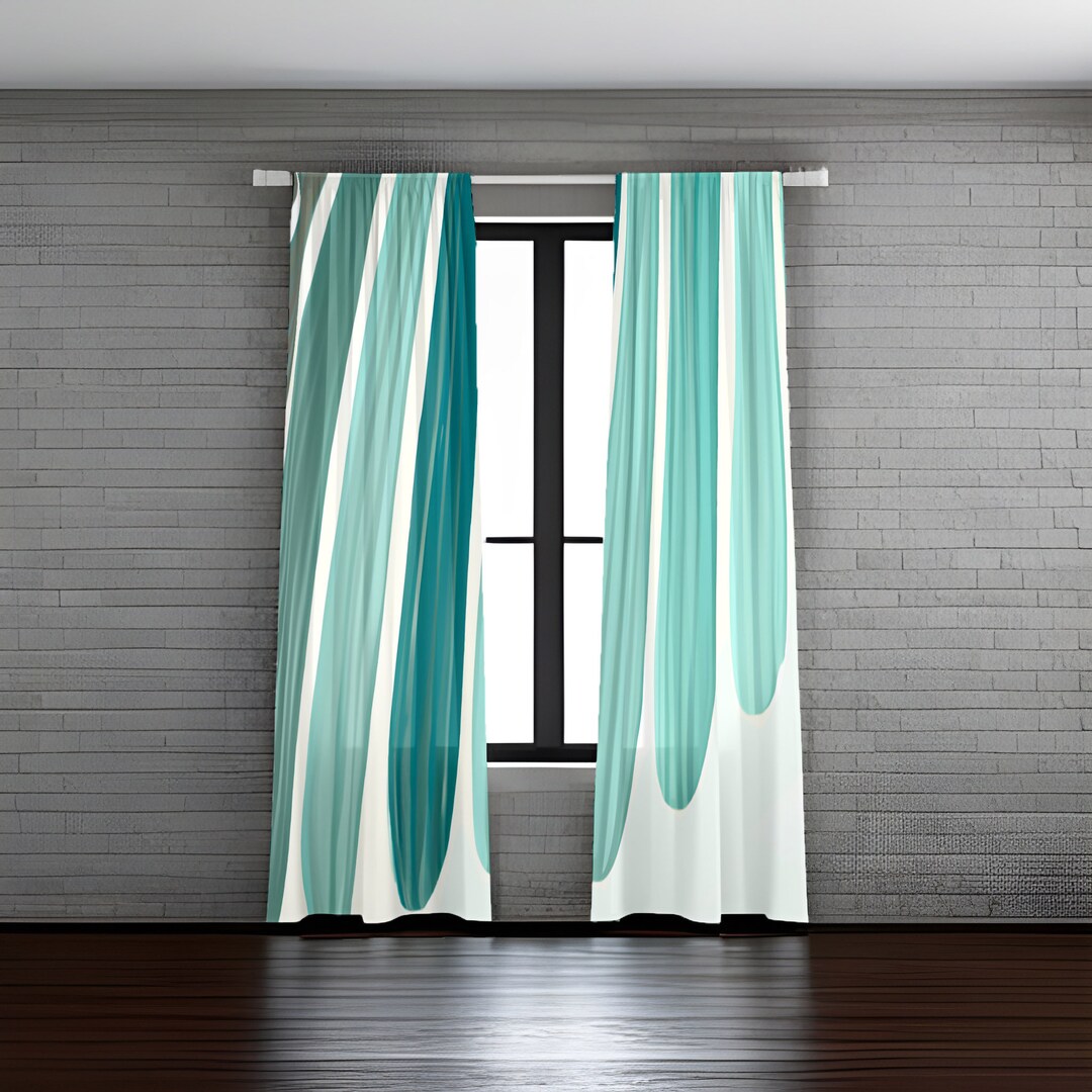 Teal Paint Striped Window Curtain Panels | Lined, Unlined, Sheer, Room ...