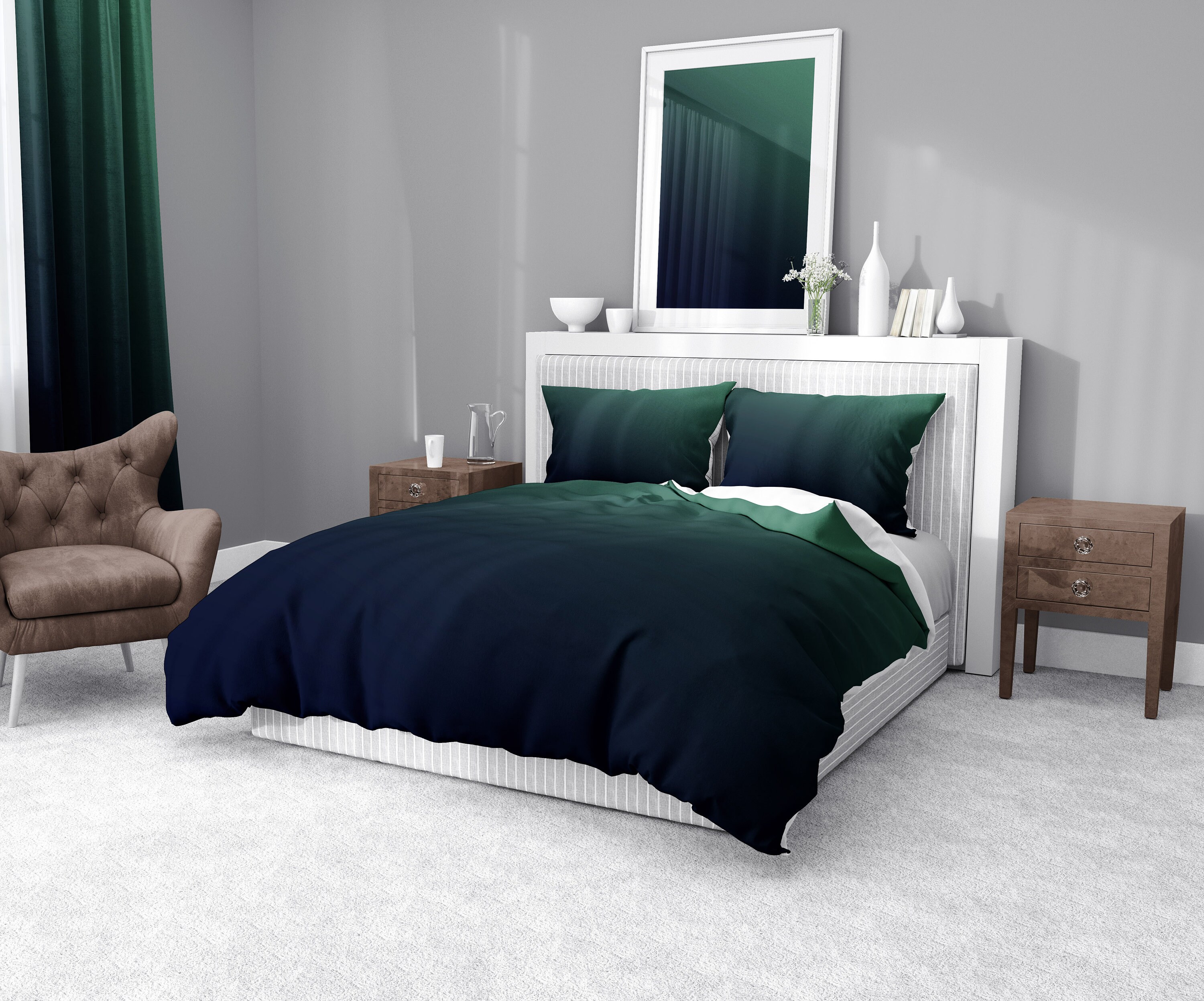 Navy Blue to Ocean Green Gradient Duvet Cover | Twin, Queen, King Size ...