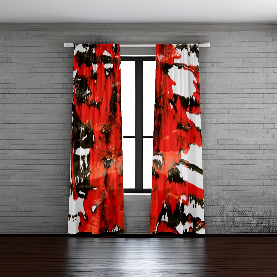 Red and Black Abstract Paint Splatter Window Curtains Lined - Etsy