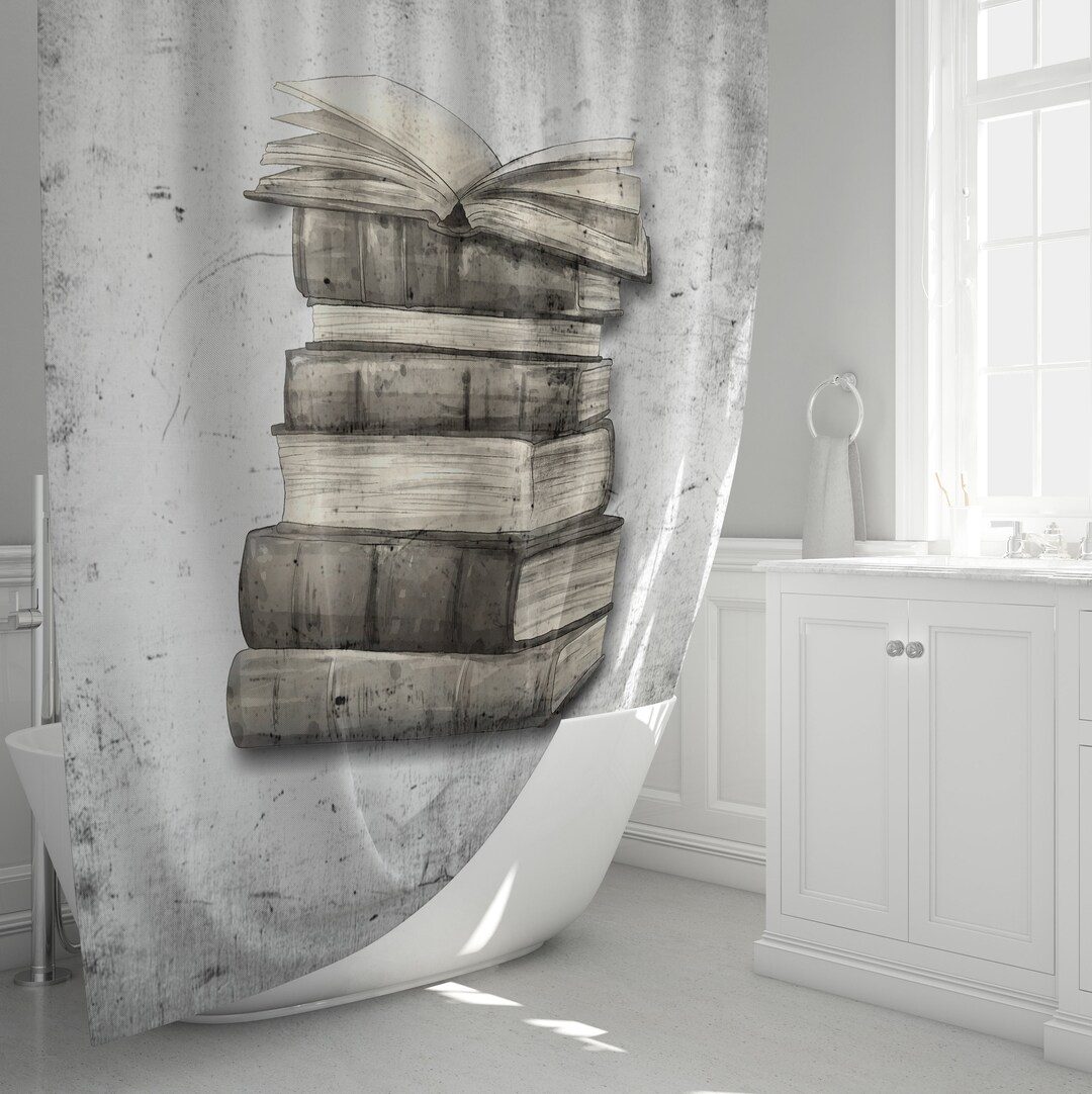 Grunge Faded Stack of Books Shower Curtain | Bathmat and Set Options - Etsy