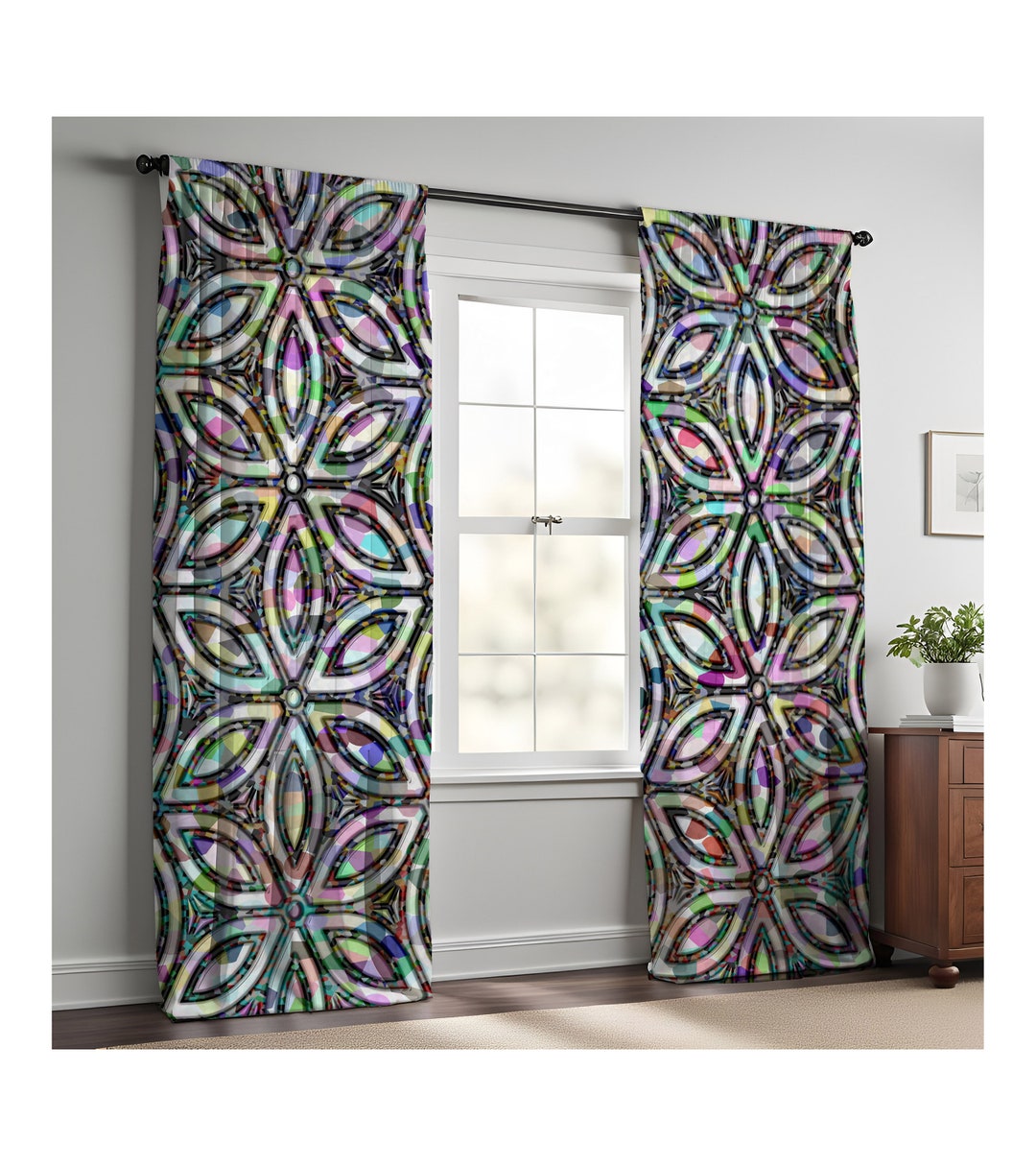Psychedelic Geometric Window Curtain Panels | Long Panel Sheer and ...
