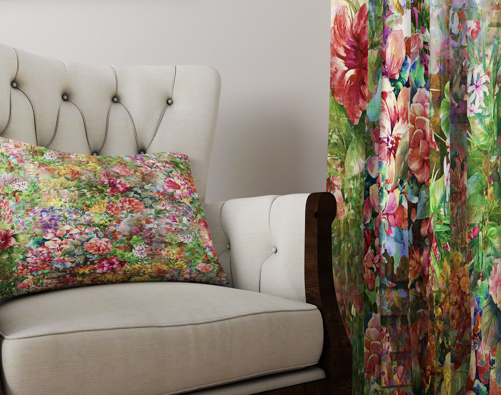 Boho Floral Window Curtains | Lined and Unlined Curtains | Painted ...