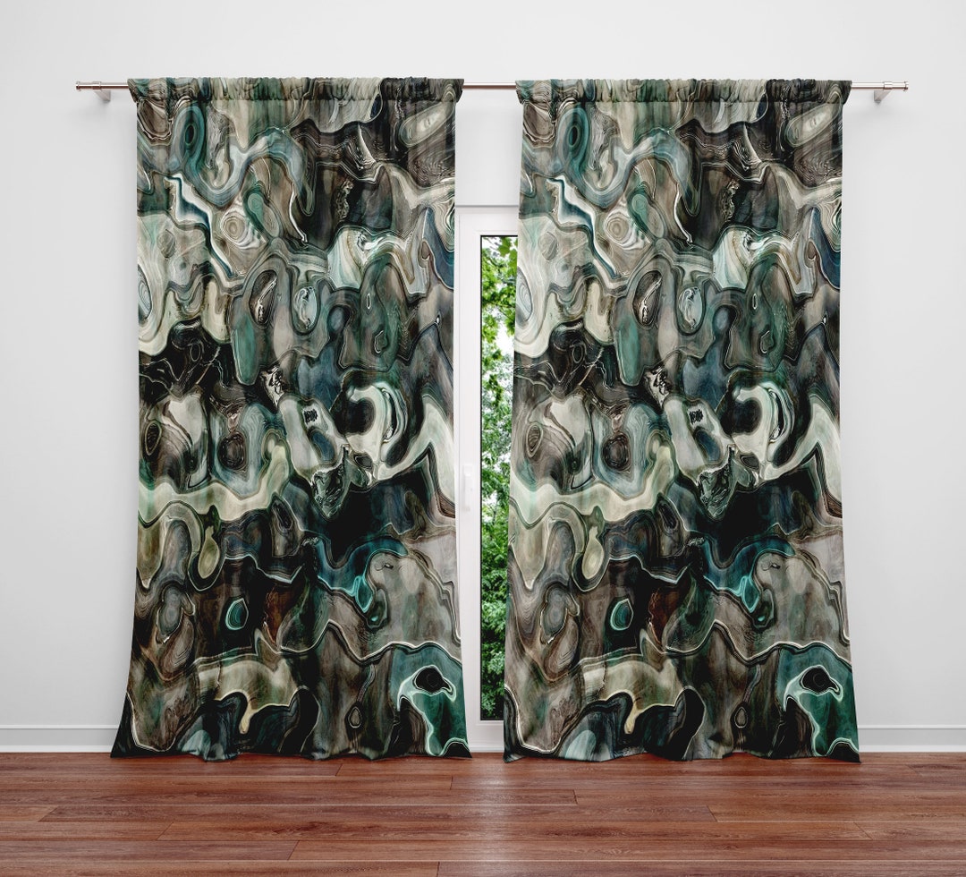 Abstract Window Curtains | Earth Tone and Blues | Swirl Design - Etsy