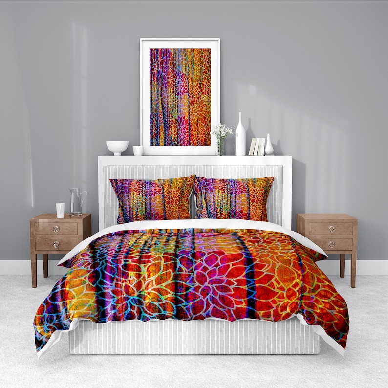 Boho Floral Rags Bedding | Duvet Cover | Faux Rags, Colorful Design ...