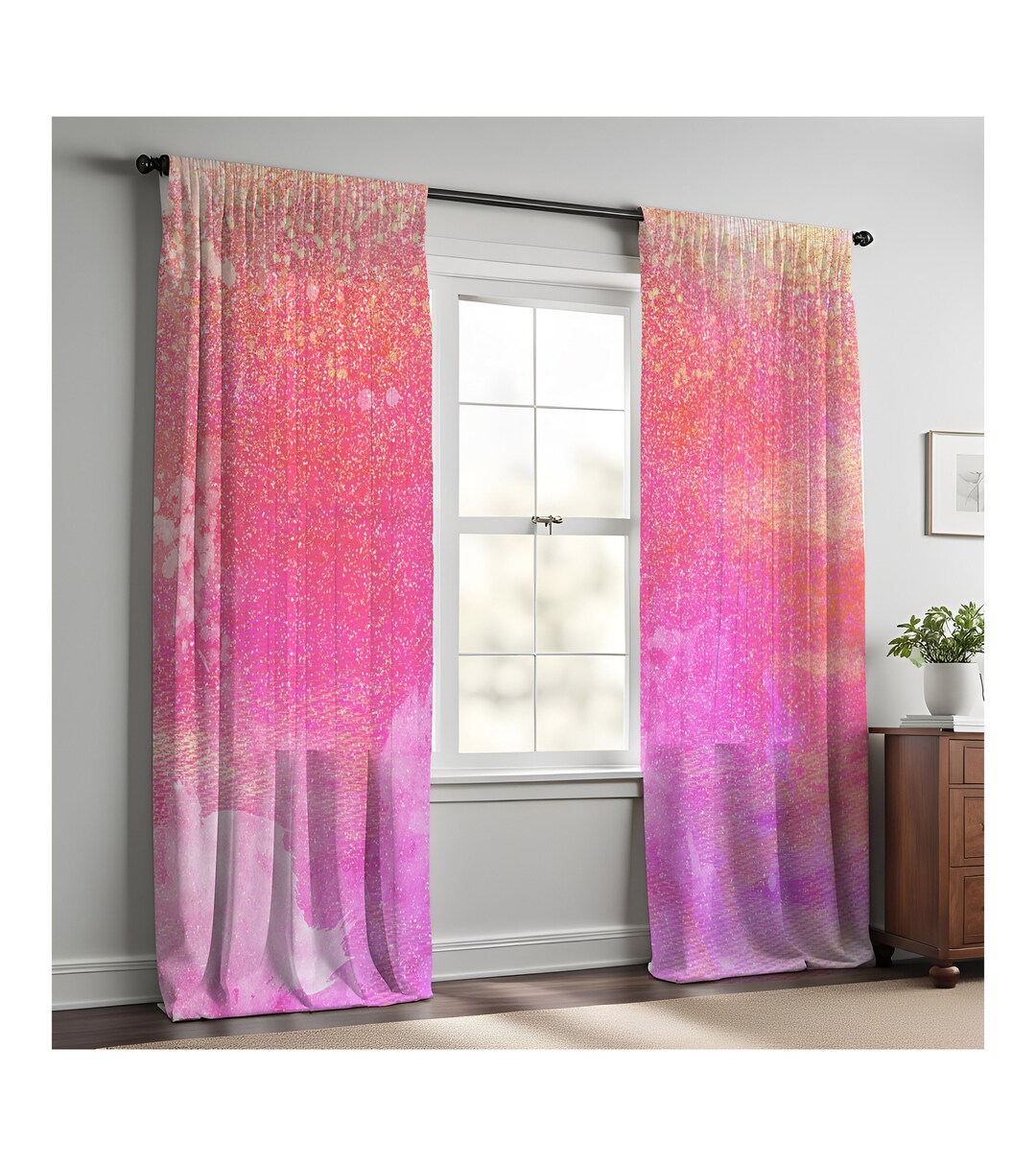 Pink Watercolor Grunge Window Curtains | Long Panel Sheer and Blackout ...