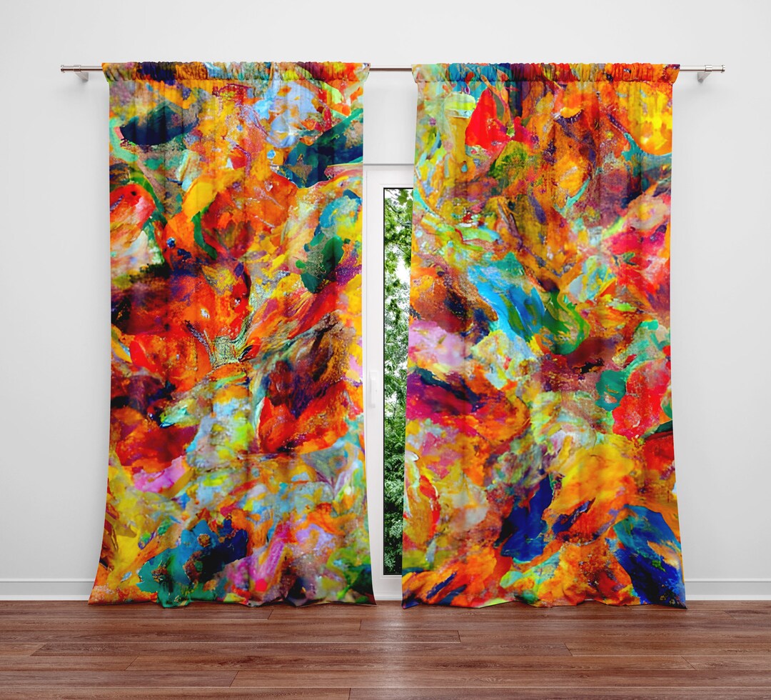 Paint Splatter Print Window Curtains - Orange, Blue, Green, Pink ...