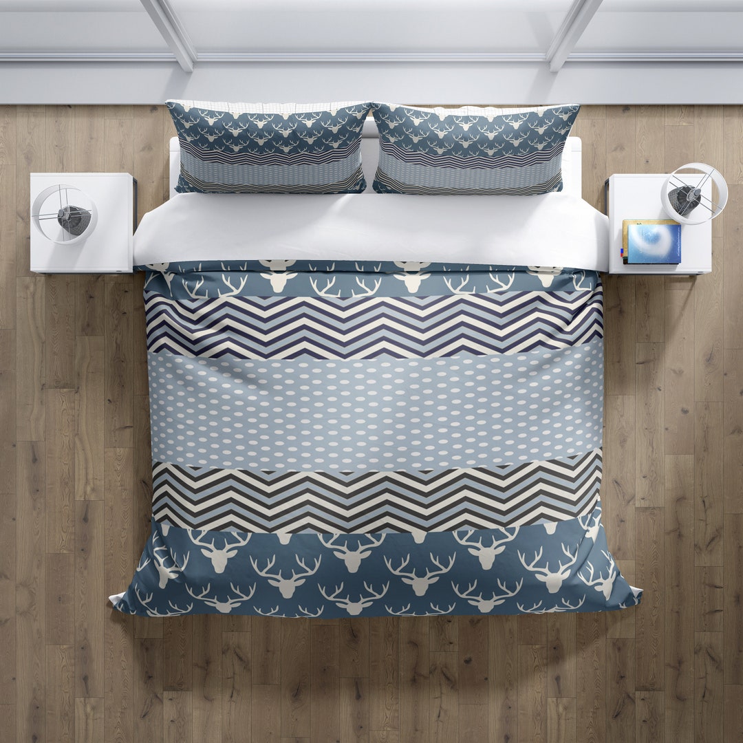 Blue Rustic Bedding With Deer and Chevrons | Comforter or Duvet Cover ...