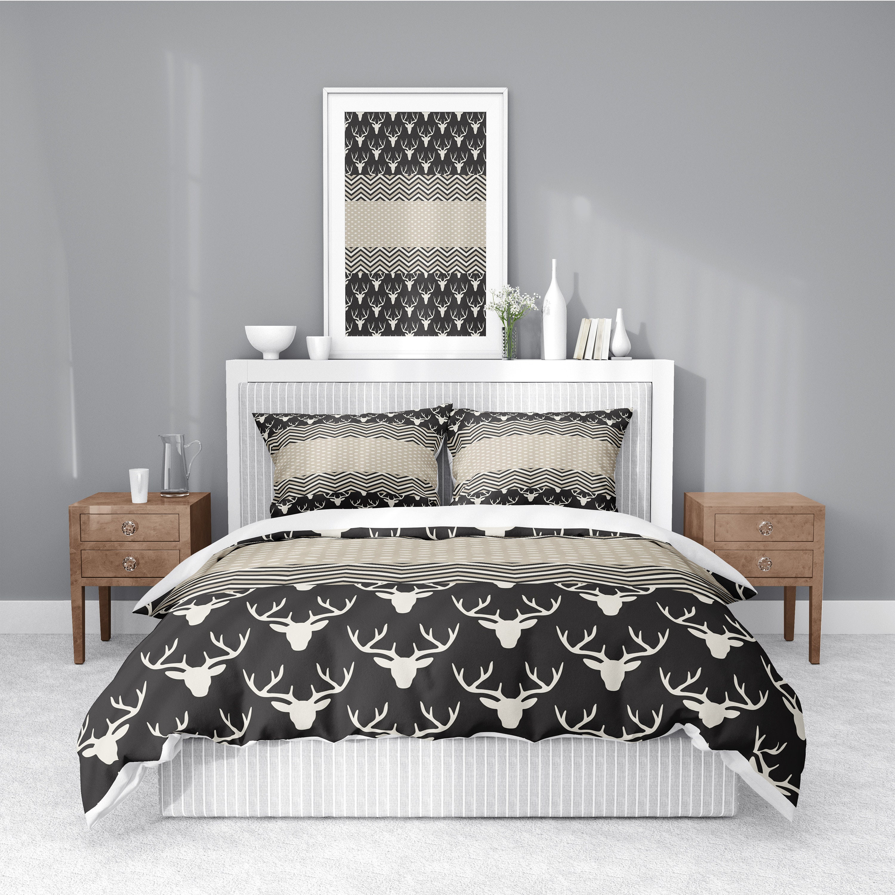 Dark Rustic Bedding With Deer and Chevrons | Duvet Cover | Modern ...